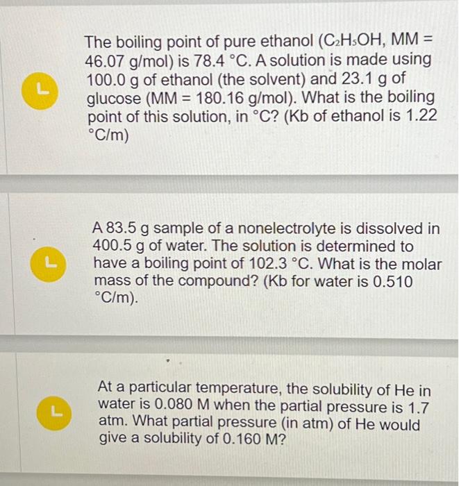 Solved The boiling point of pure ethanol (C2H5OH,MM= 46.07 | Chegg.com