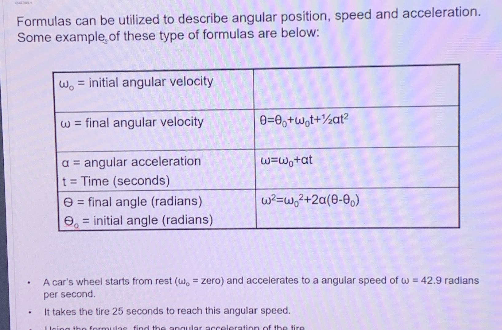 Solved Formulas can be utilized to describe angular | Chegg.com