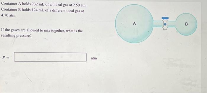 Solved Container A holds 732 mL of an ideal gas at 2.50 atm. | Chegg.com