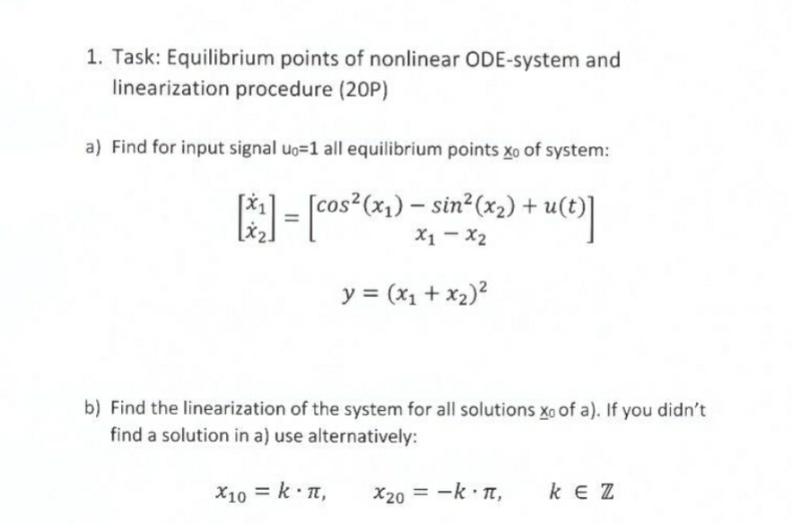 Solved 1 Task Equilibrium Points Of Nonlinear Ode System