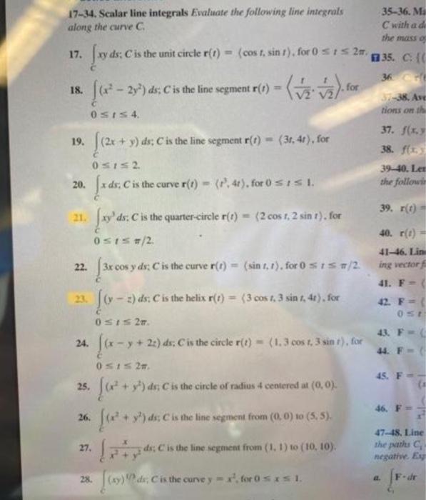 Solved 17–34. Scalar line integrals Evaluate the following | Chegg.com