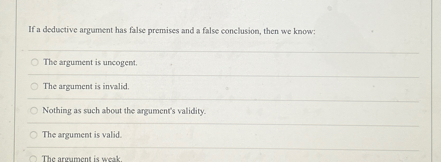 Solved If a deductive argument has false premises and a | Chegg.com