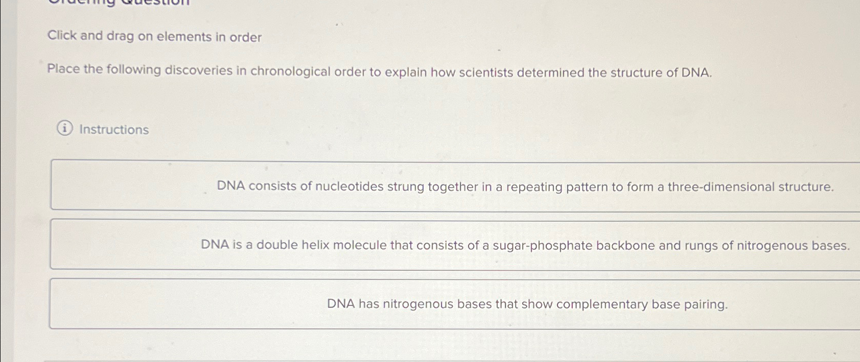 Solved Click and drag on elements in orderPlace the | Chegg.com