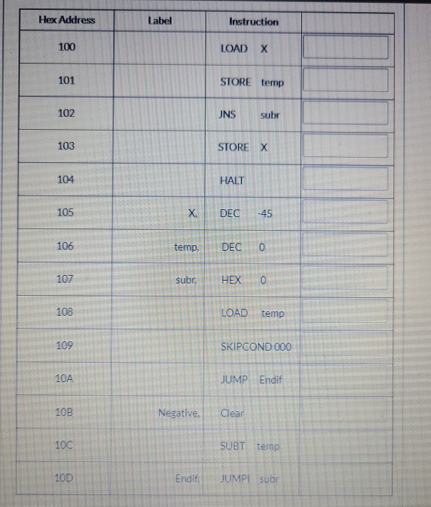 Solved List the hexadecimal code for the below MARIE program | Chegg.com