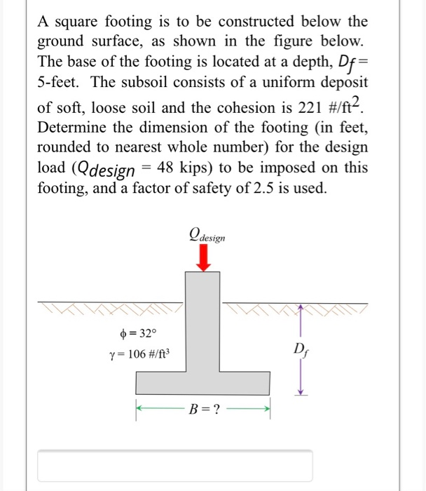 Solved A square footing is to be constructed below the | Chegg.com