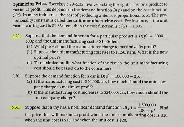 Solved Optimizing Price. Exercises 5.29-5.32 involve picking | Chegg.com