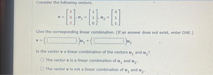 Solved Consider the following vectors. | Chegg.com