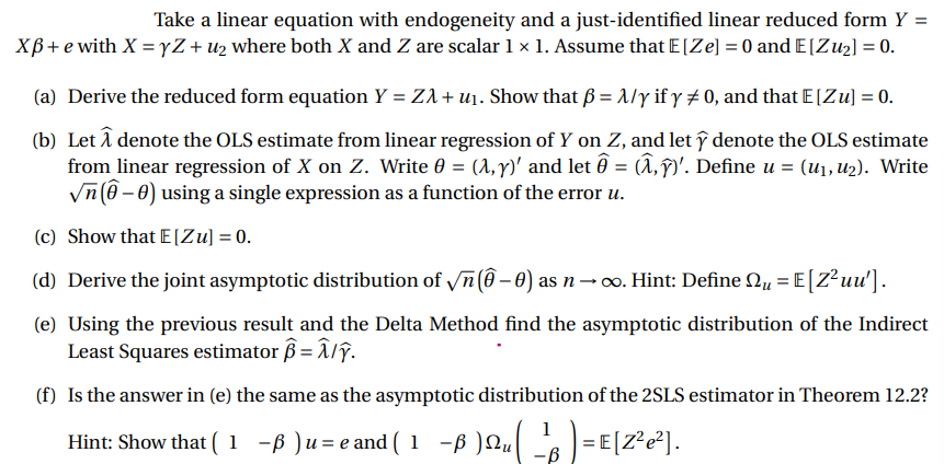 Solved Take a linear equation with endogeneity and a | Chegg.com