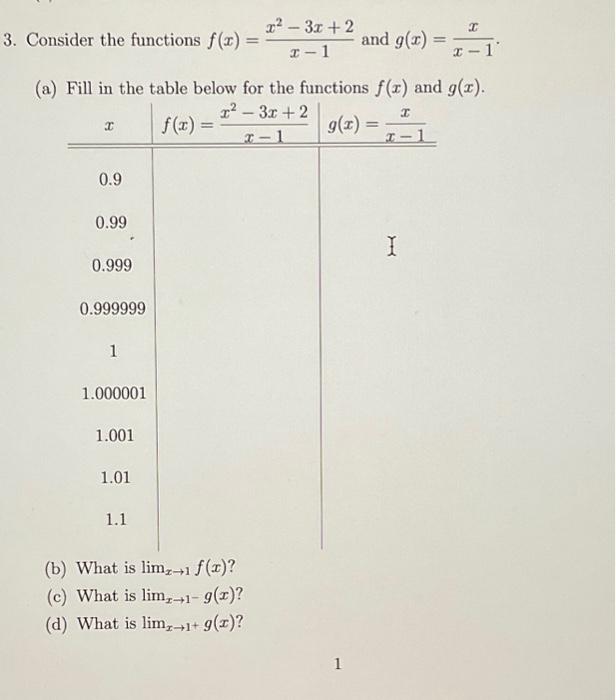 Solved Consider the functions f(x)=x−1x2−3x+2 and g(x)=x−1x. | Chegg.com