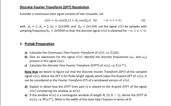 Solved Discrete Fourier Transform (DFT) Resolution Consider | Chegg.com