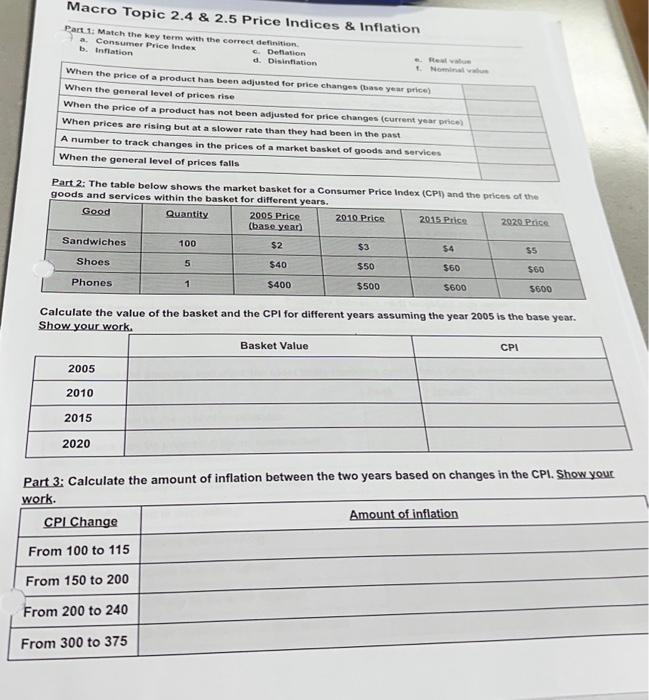 Solved Macro Topic 2.4 & 2.5 Price Indices & Inflation Part | Chegg.com