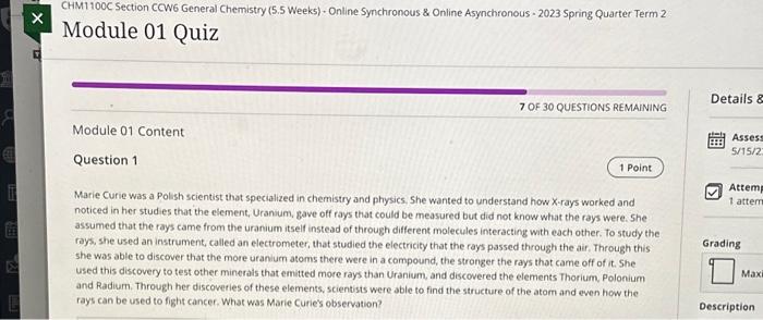 Solved Point Marie Curie was a Polish scientist that | Chegg.com