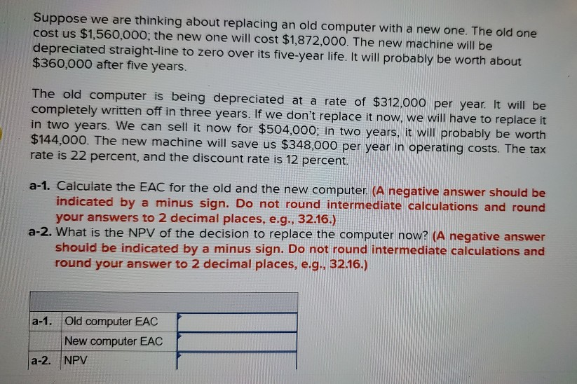 Solved Suppose we are thinking about replacing an old | Chegg.com