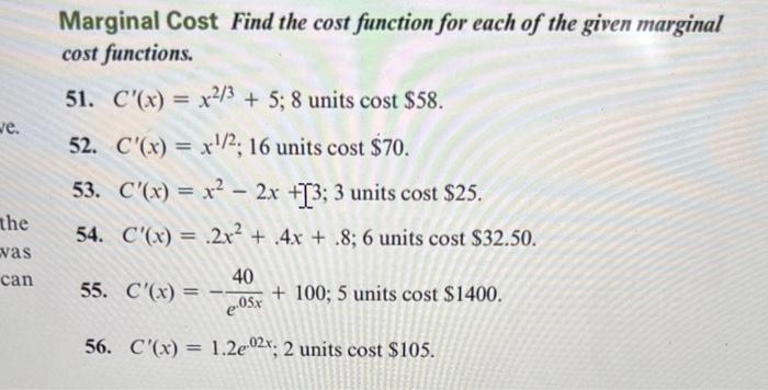 Solved Marginal Cost Find the cost function for each of the | Chegg.com