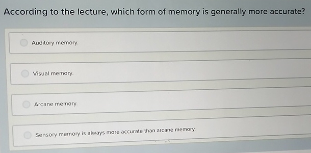 Solved According to the lecture, which form of memory is | Chegg.com