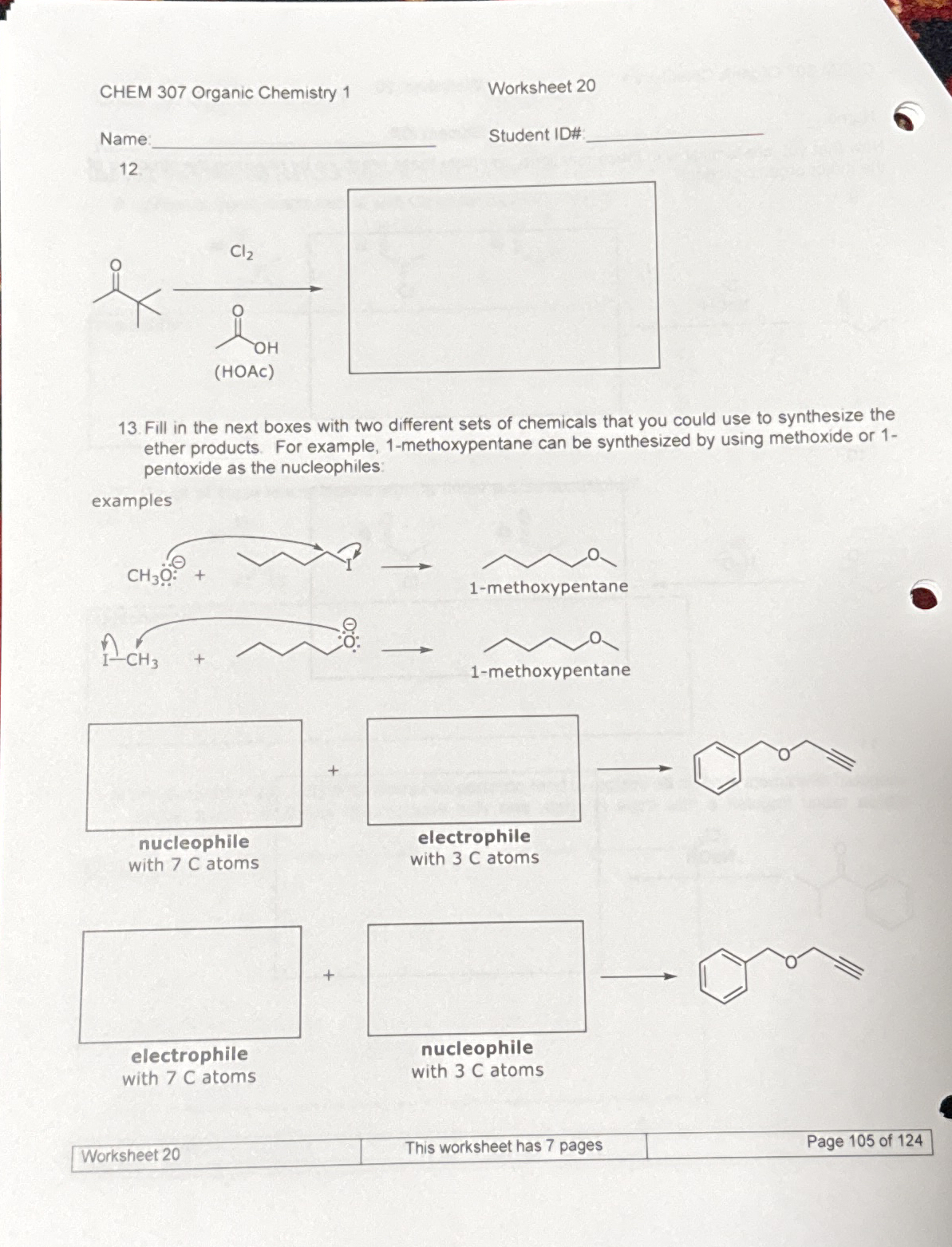 Solved CHEM 307 ﻿Organic Chemistry 1Name12Worksheet | Chegg.com