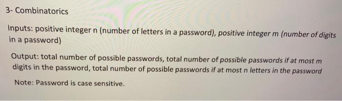 Solved 3- Combinatorics Inputs: positive integer n (number | Chegg.com