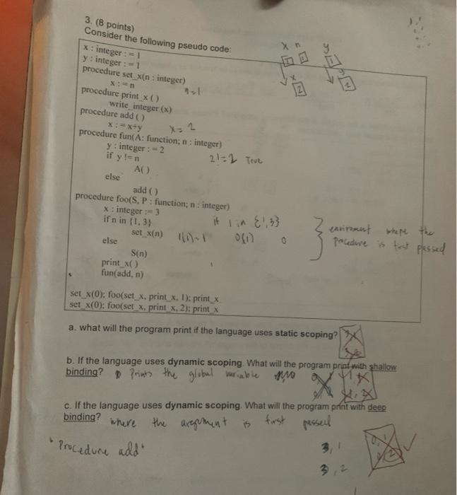 Solved 3. (8 points) Consider the following pseudo code: x : | Chegg.com