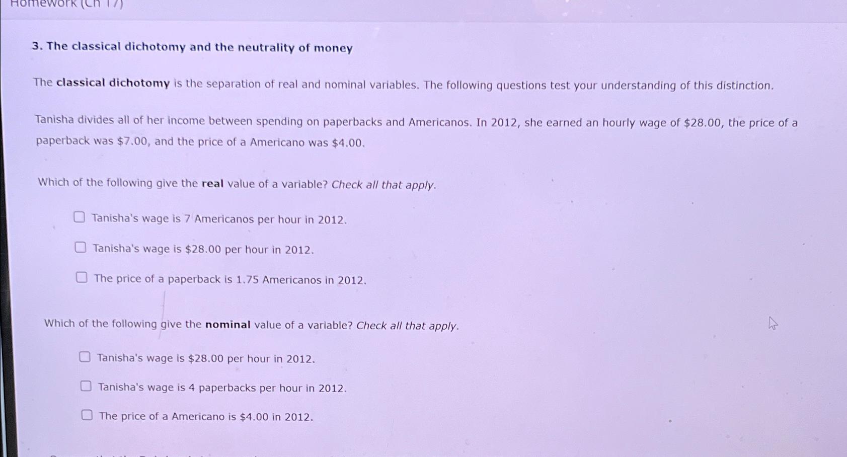 Solved The classical dichotomy and the neutrality of | Chegg.com