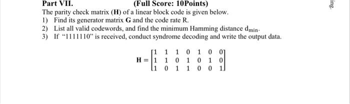 Solved Part VII. (Full Score: 10Points) The parity check | Chegg.com