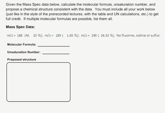 Given the Mass Spec data below, calculate the | Chegg.com