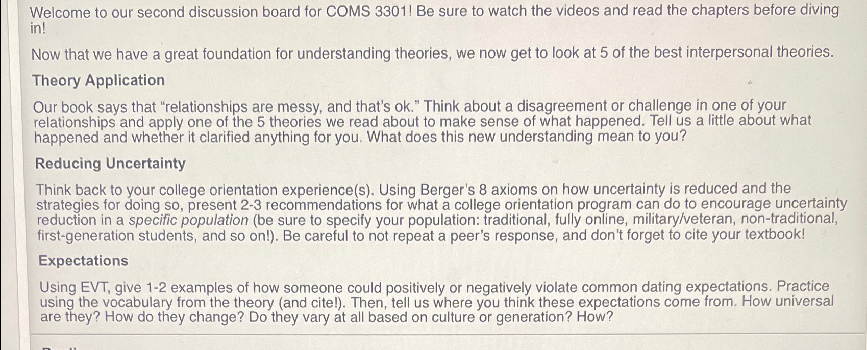 Solved Welcome to our second discussion board for COMS | Chegg.com