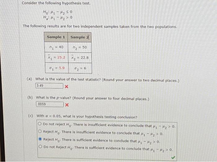 Solved Consider The Following Hypothesis Test Ho М1 250