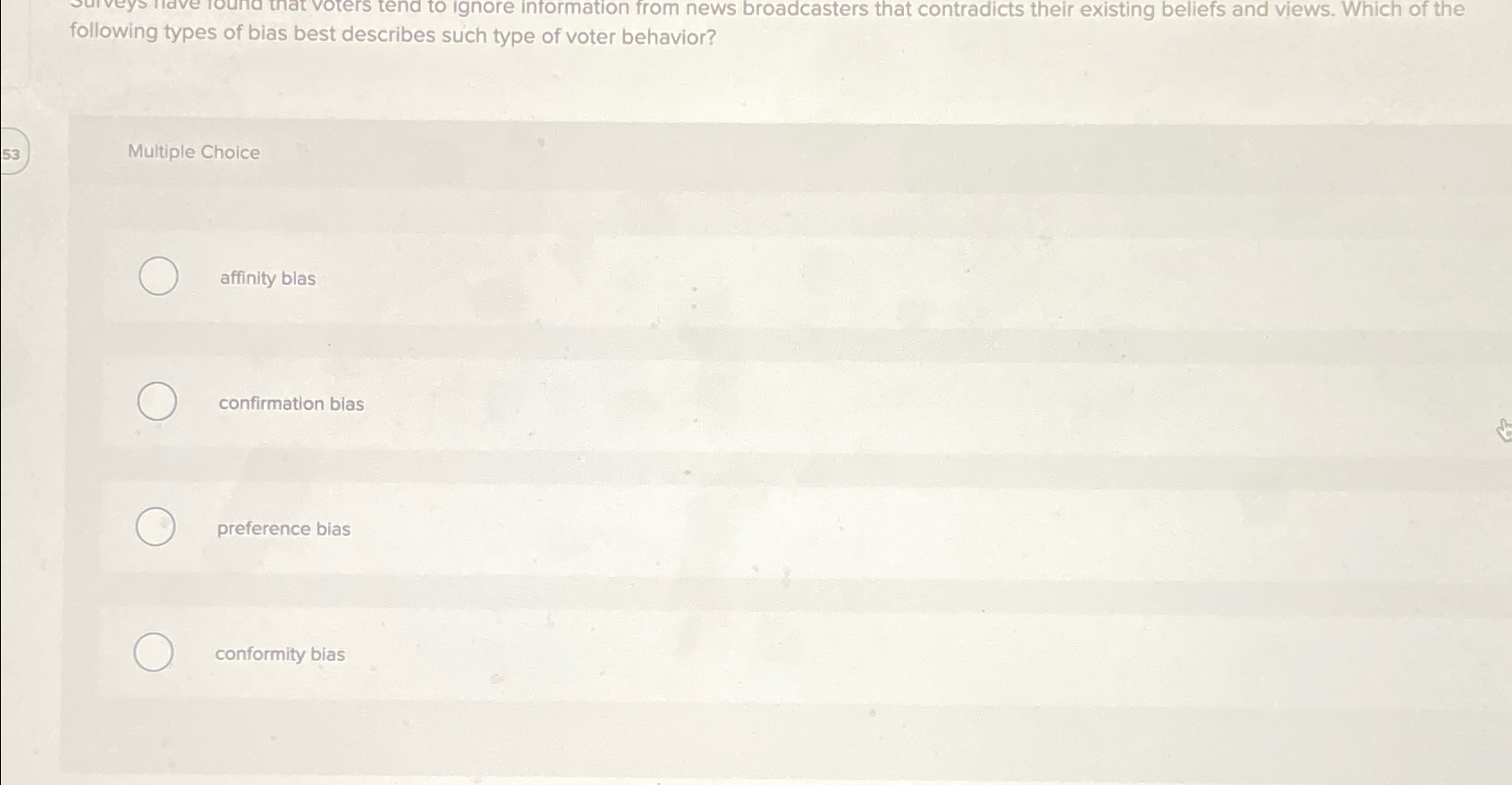 Solved following types of bias best describes such type of | Chegg.com