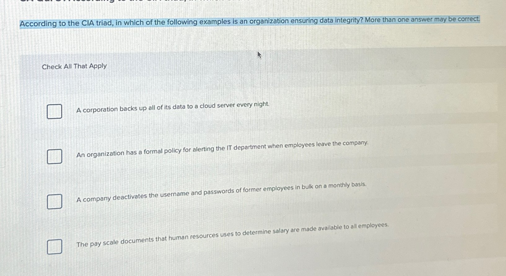 Solved According to the CIA triad, in which of the following | Chegg.com