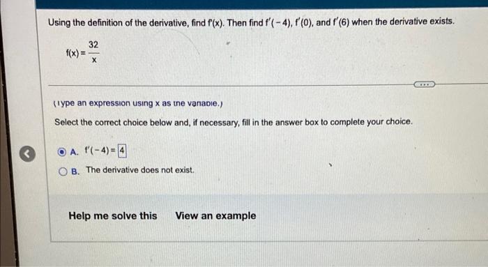 Solved Using the definition of the derivative, find f(x). | Chegg.com