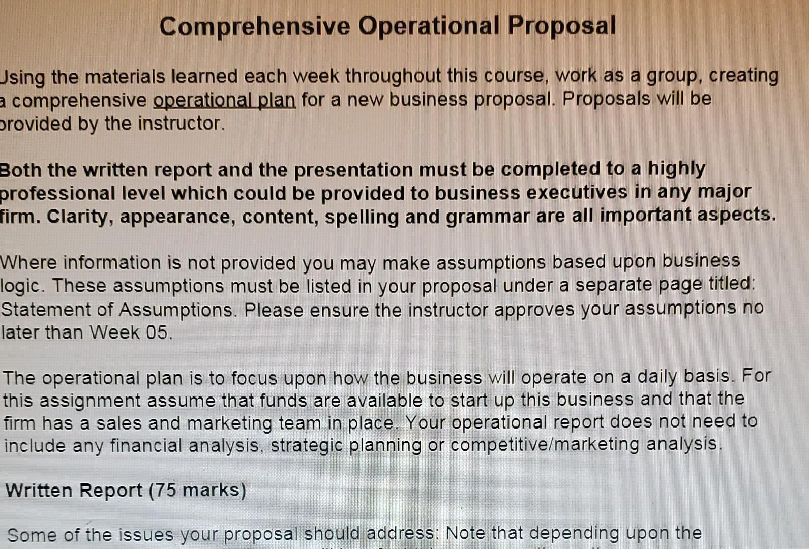 Solved Comprehensive Operational Proposal Using the | Chegg.com