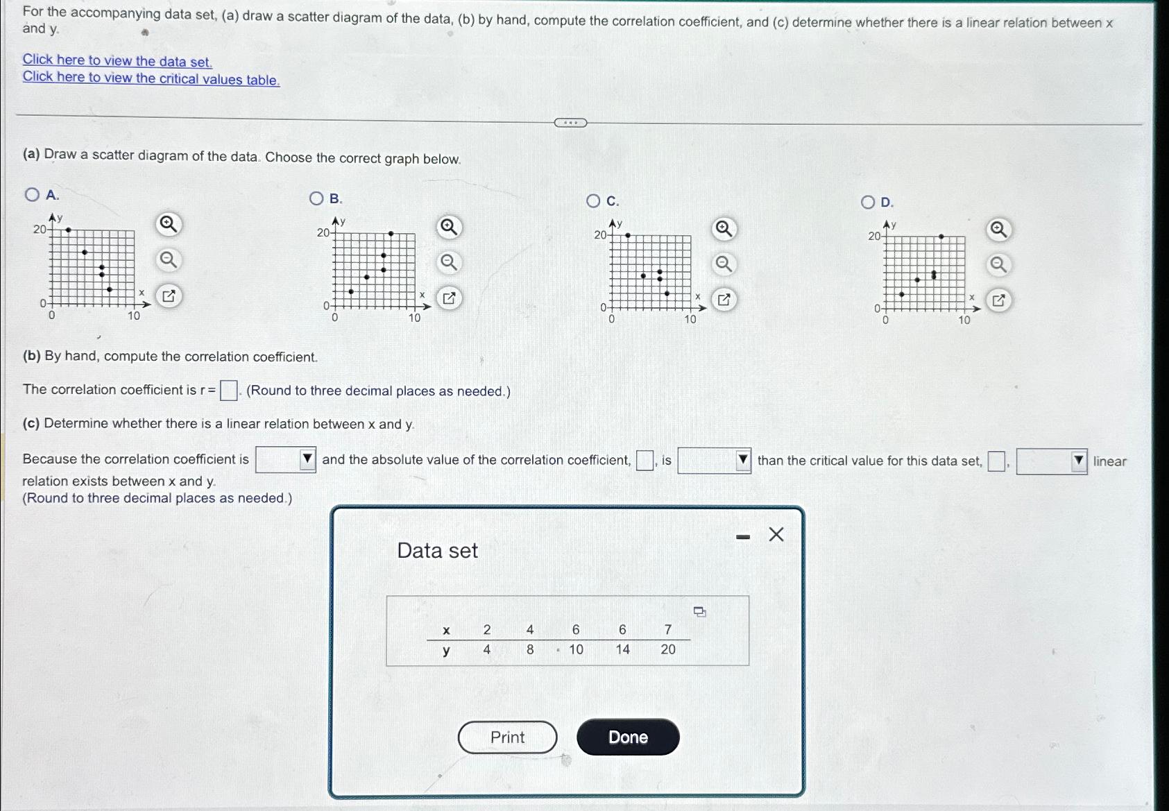 Solved For the accompanying data set, (a) ﻿draw a scatter | Chegg.com