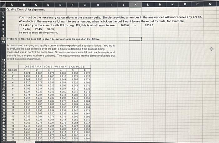 Quality Control Assignment You must do the necessary | Chegg.com