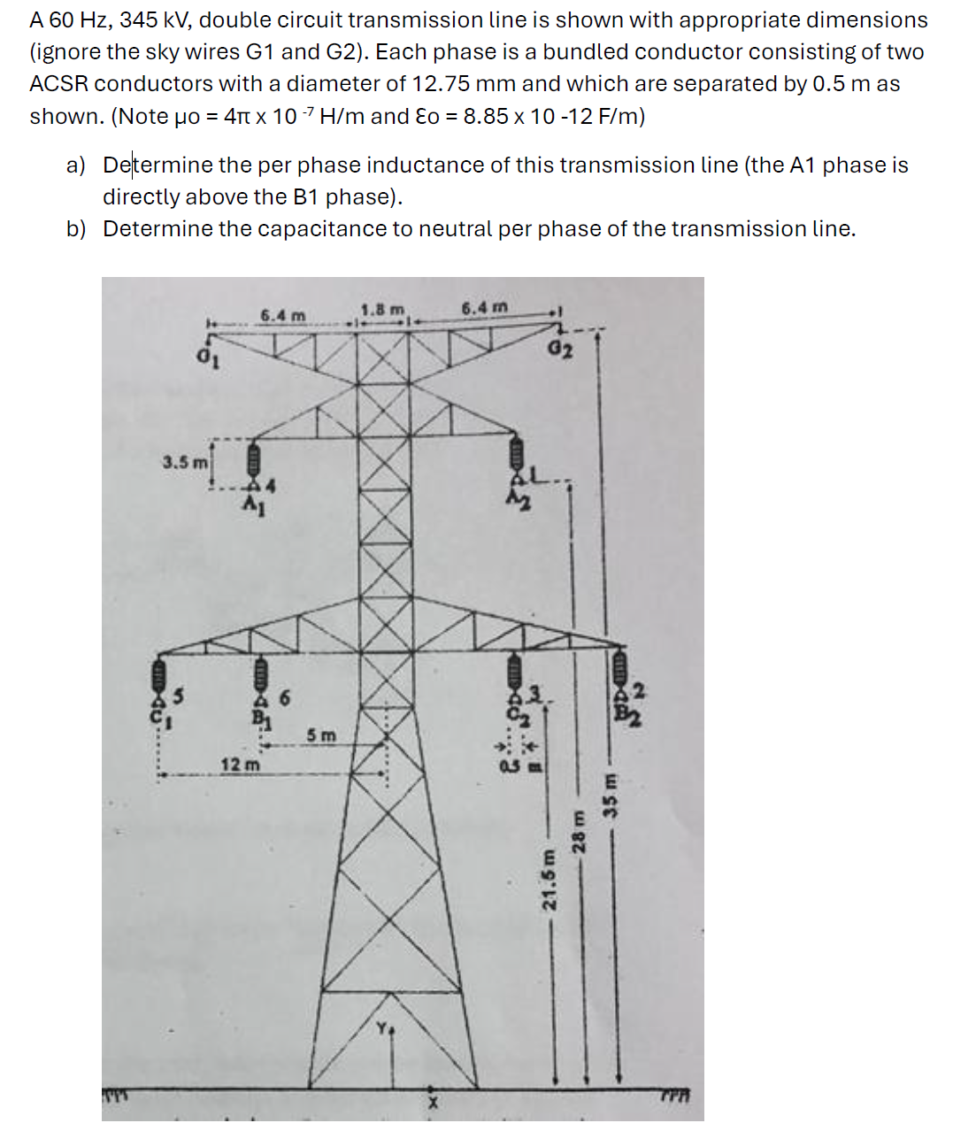 Solved A 60 Hz, 345 kV, ﻿double circuit transmission line is | Chegg.com
