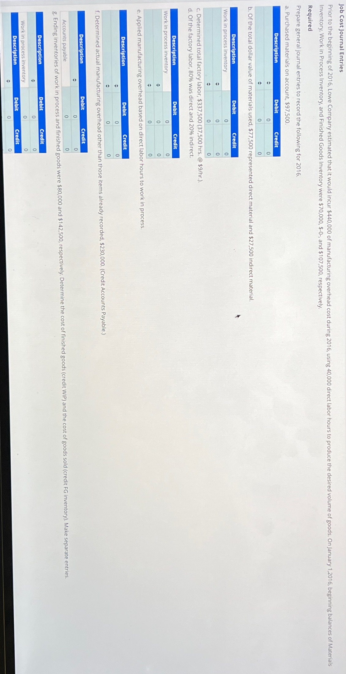 Solved Job Cost Journal Entries Inventory, Work in Process | Chegg.com