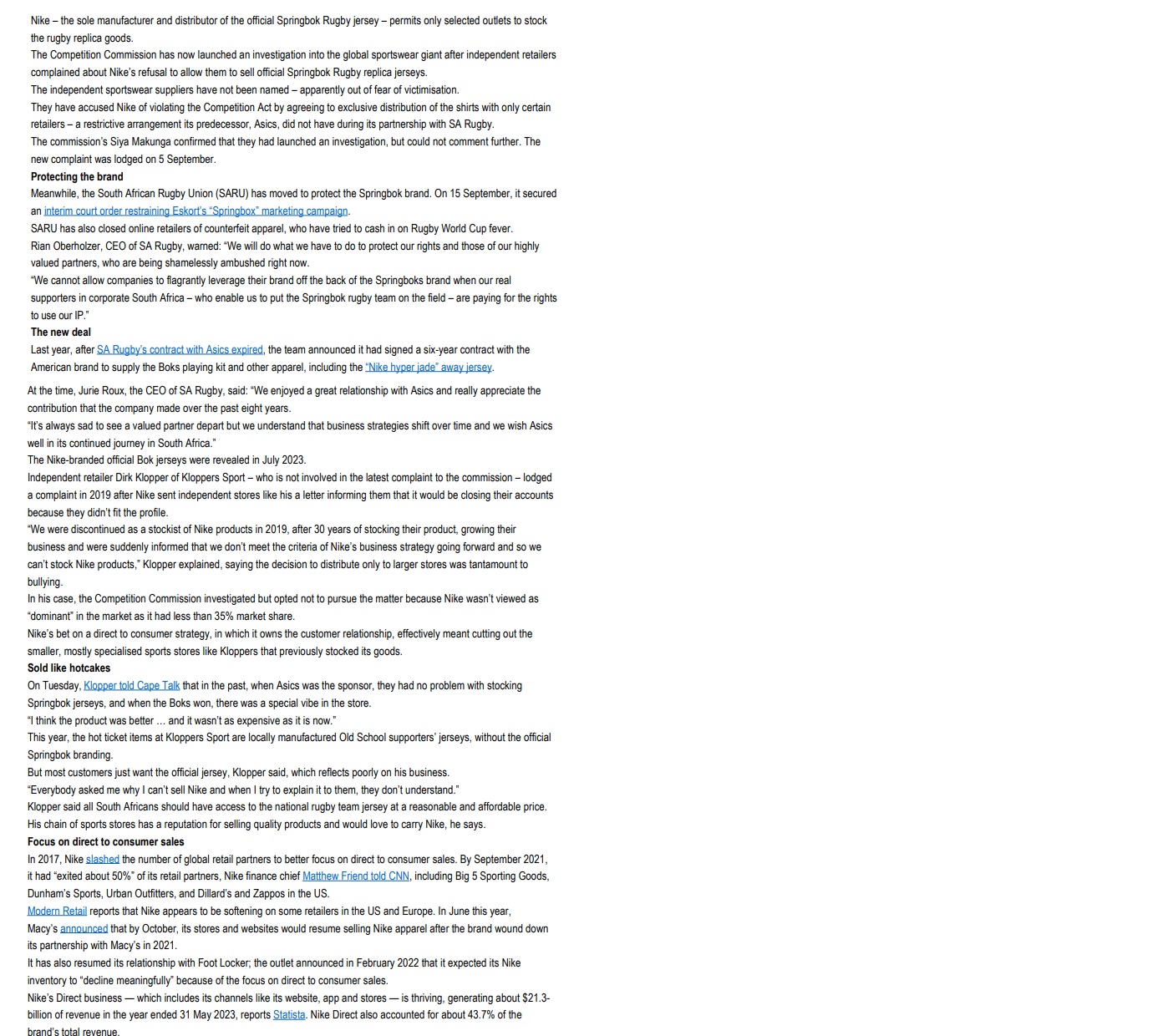 Solved Rian Oberholzer, CEO of SA Rugby, warned: “We will do | Chegg.com