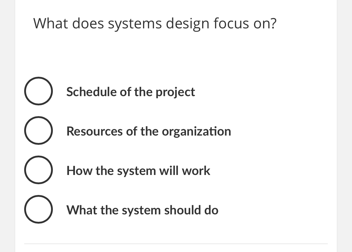 Solved What does systems design focus on?Schedule of the | Chegg.com