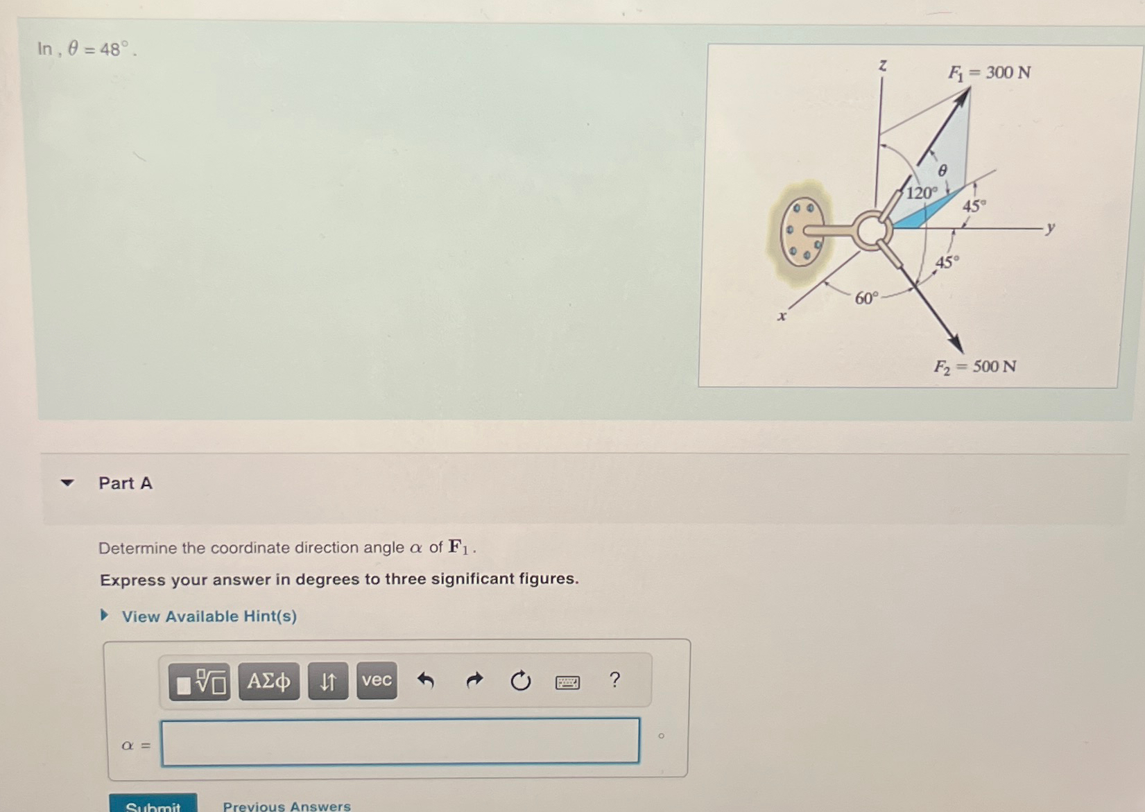 Solved ln,θ=48°. ﻿Part ADetermine the coordinate direction | Chegg.com