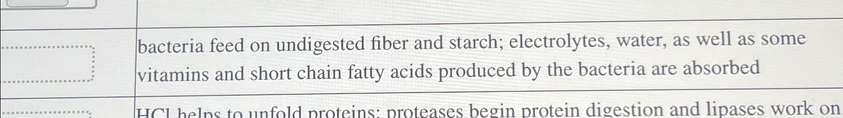 Solved bacteria feed on undigested fiber and starch; | Chegg.com