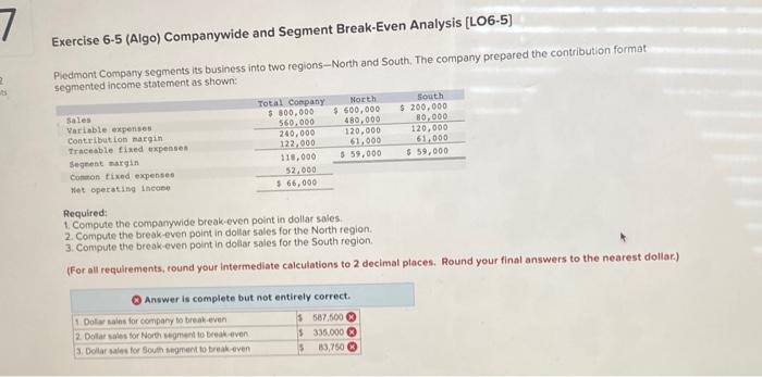 Solved Exercise 6-5 (Algo) Companywide and Segment | Chegg.com