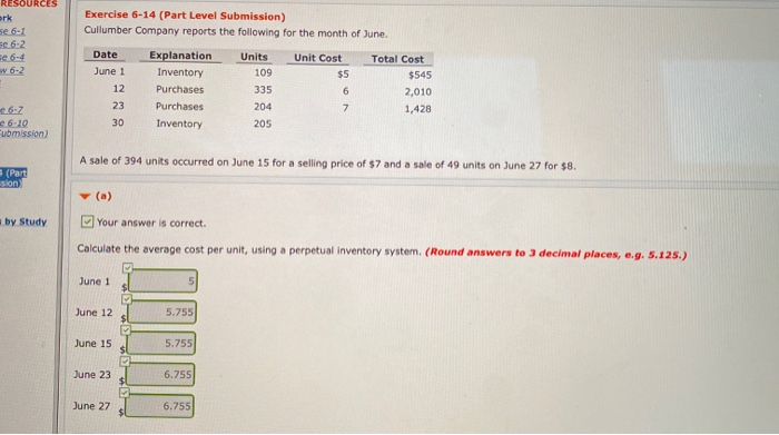Solved RESOURCES ork Exercise 6-14 (Part Level Submission) | Chegg.com
