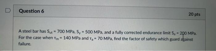 Solved A steel bar has Sut=700MPa,Sy=500MPa, and a fully | Chegg.com