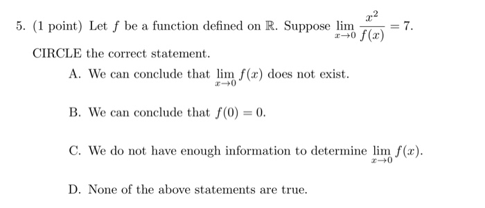 Solved 5. (1 point) Let f be a function defined on R. | Chegg.com