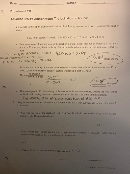 Name Section Experiment 20 Advance Study Assignment: | Chegg.com