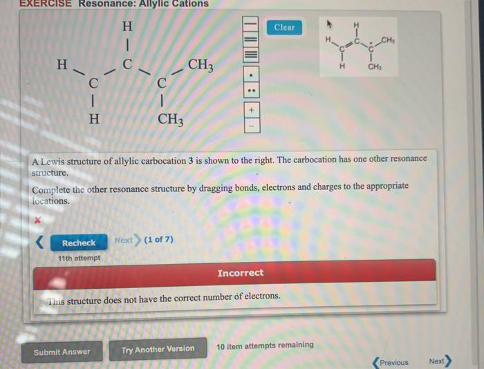 Solved EXERCISE Resonance: Allylic Cations Clear H 1 С CH, H | Chegg.com