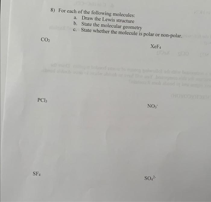Solved 1) For the following Lewis structures, determine the | Chegg.com