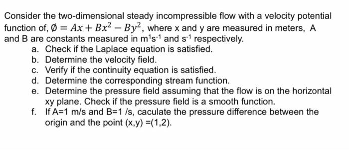 Solved Consider the two-dimensional steady incompressible | Chegg.com