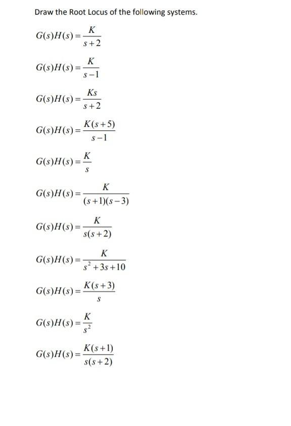 Solved Draw the Root Locus of the following systems. K | Chegg.com