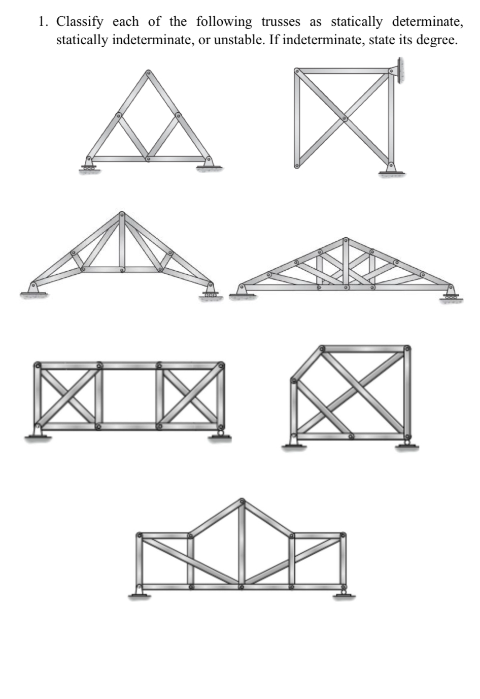 Solved Classify each of the following trusses as statically | Chegg.com