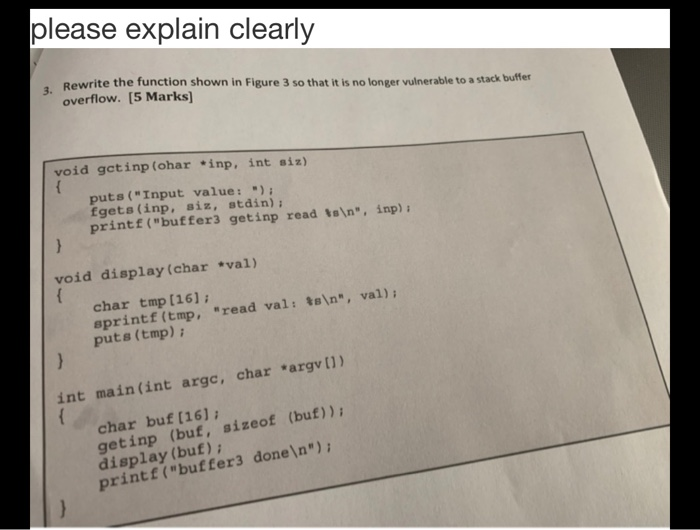 Solved Please Explain Clearly Rewrite Function Shown Figure 3 Longer Vulnerable Stack Boner